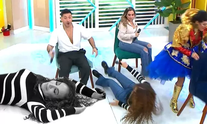 Janet Barboza sufrió fuerte caída en vivo